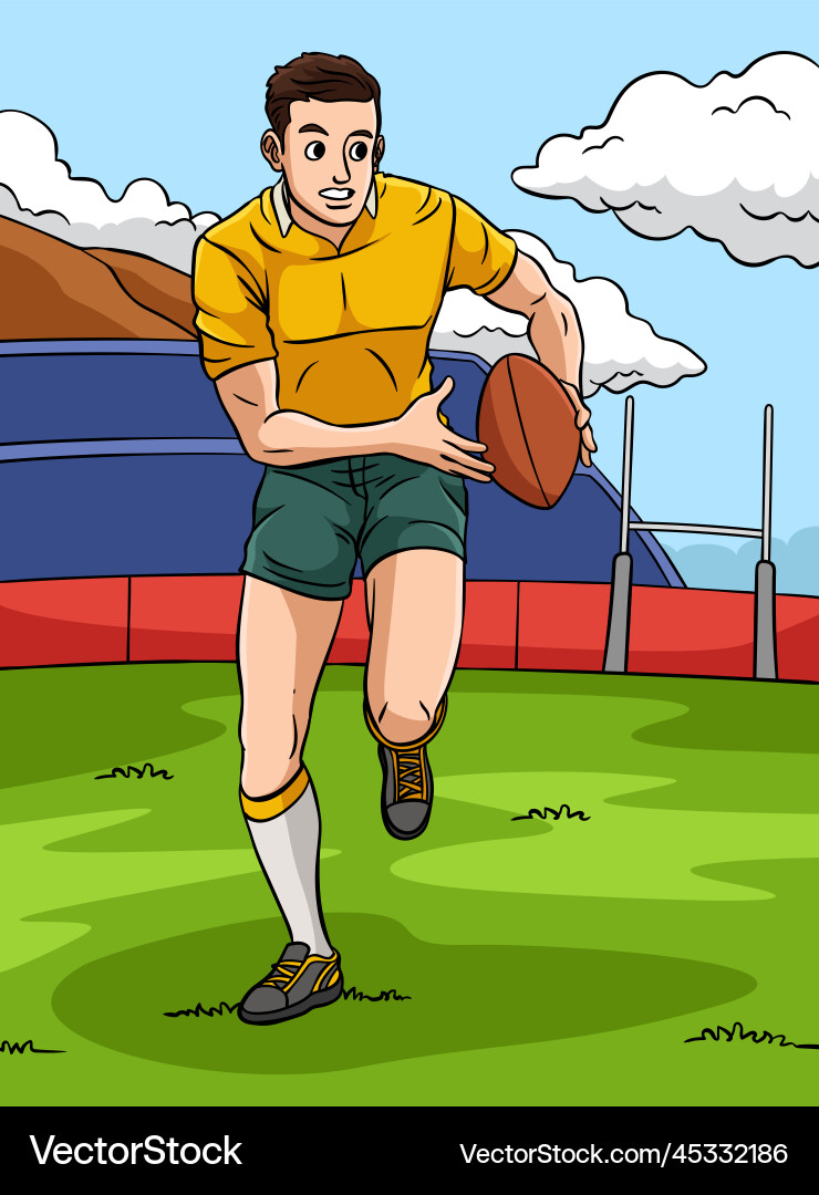 Rugby sports colored cartoon Royalty Free Vector Image