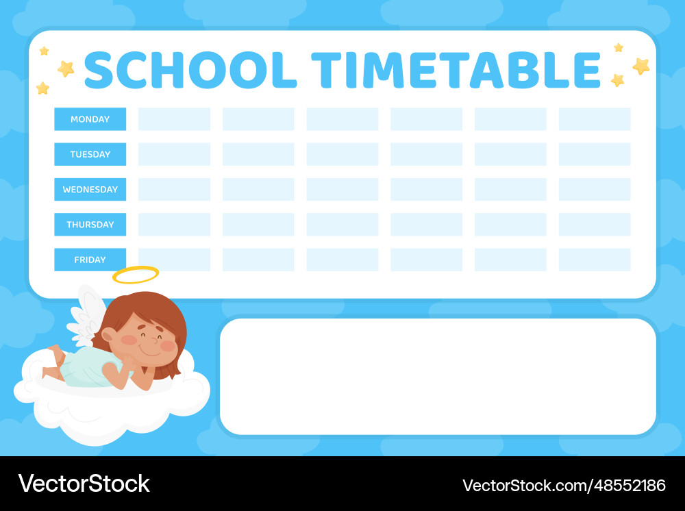 School timetable with cute girl angel character Vector Image