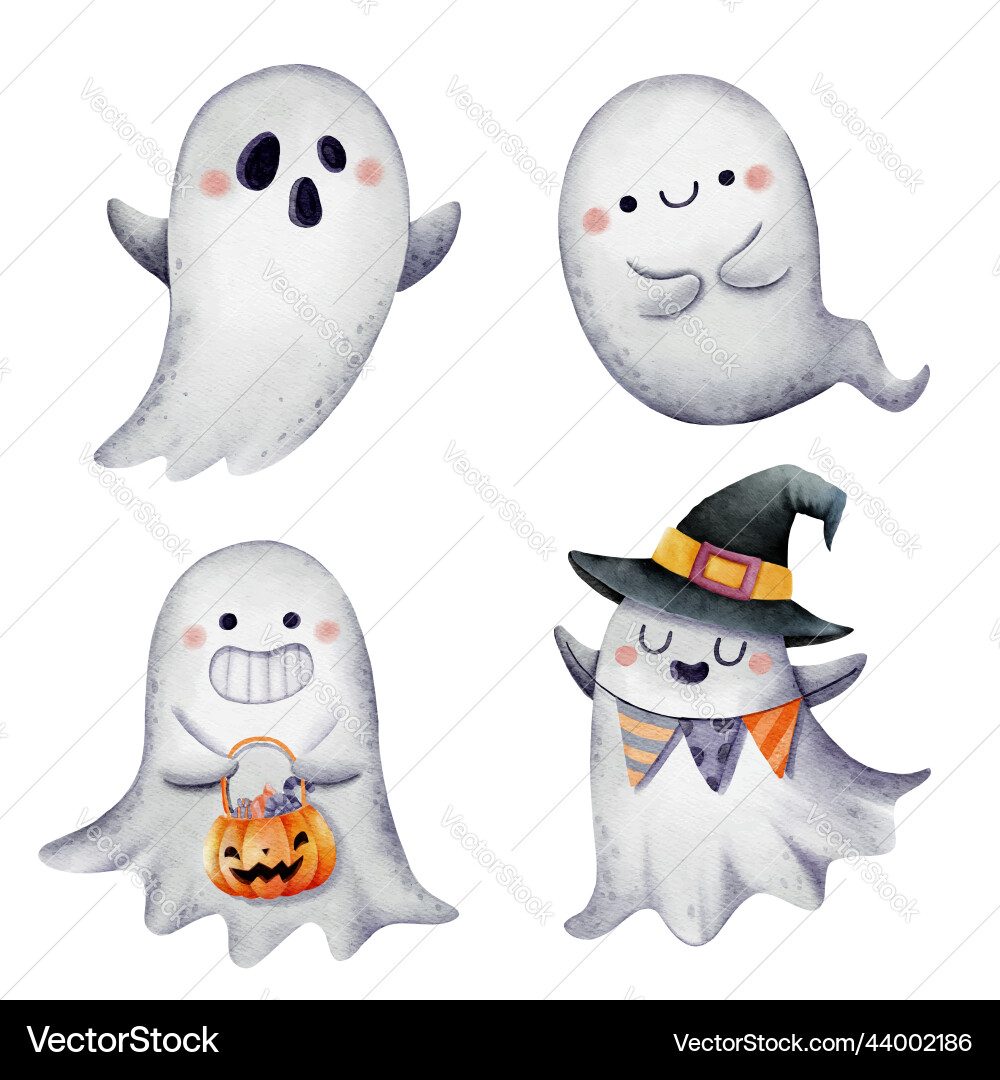 Set of watercolor halloween ghost 2 Royalty Free Vector