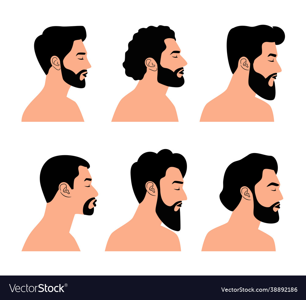 Side bearded face collection Royalty Free Vector Image