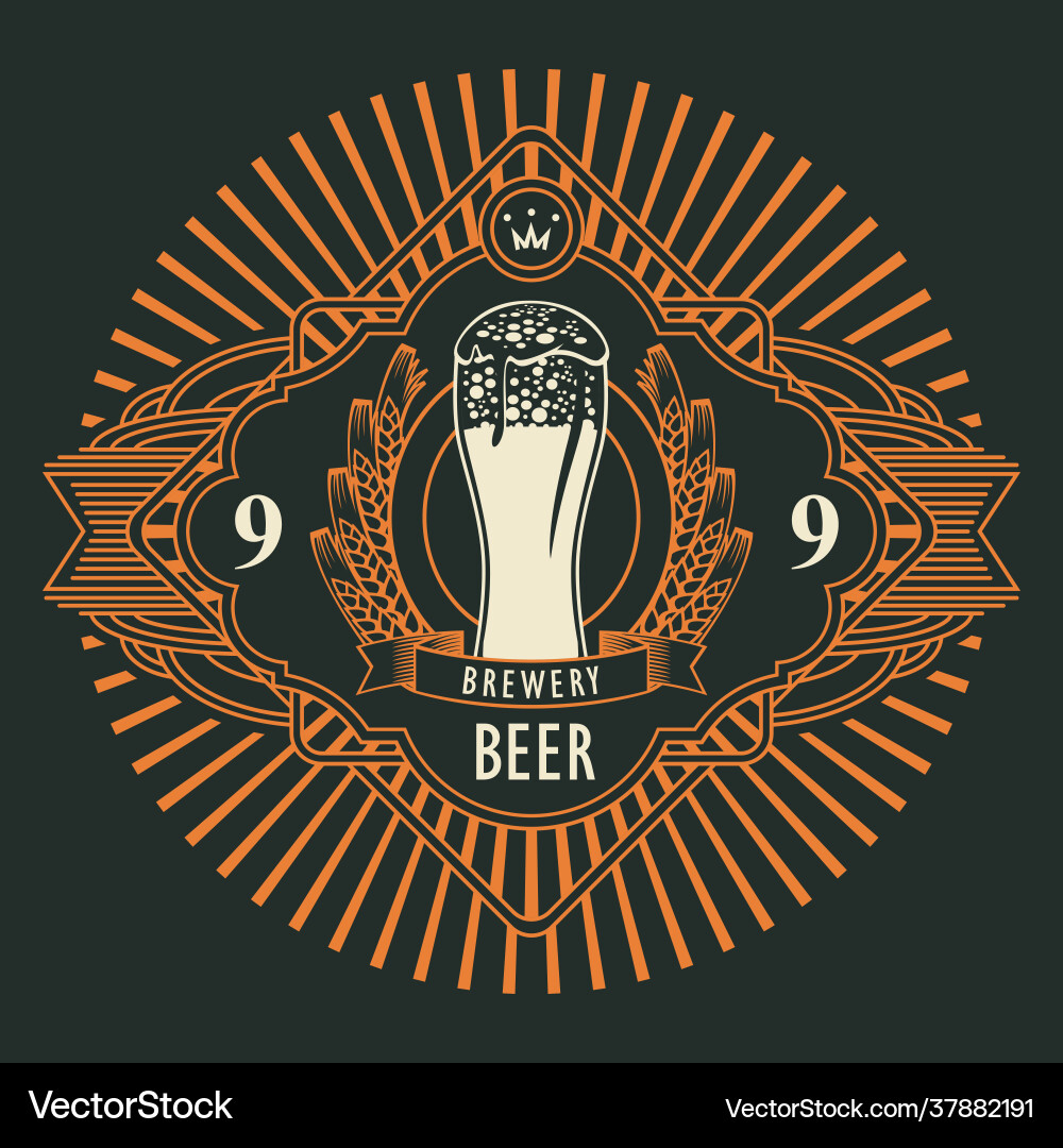 Beer label or banner with glass frothy Royalty Free Vector