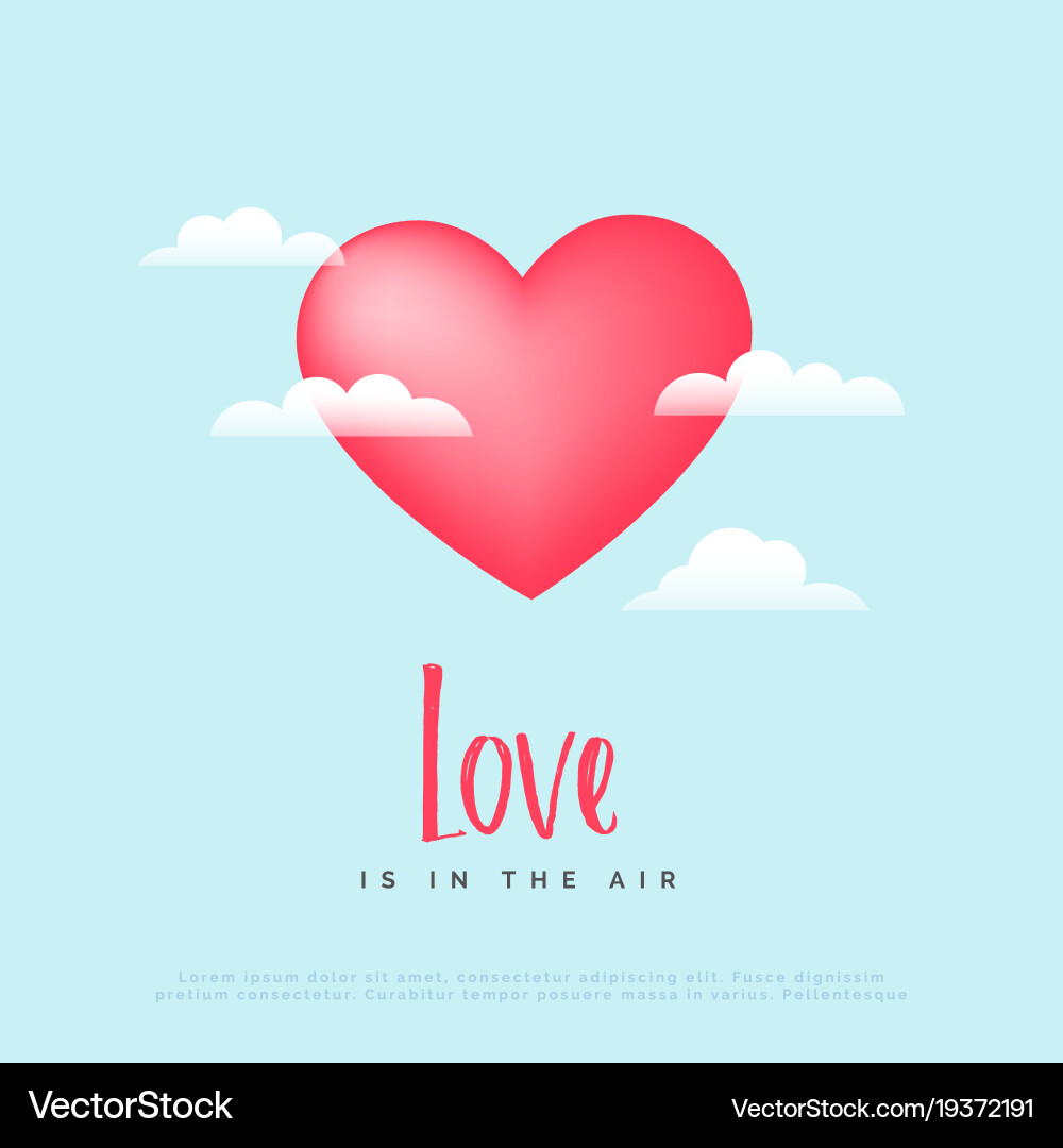 Elegant pink heart flying in sky with clouds Vector Image