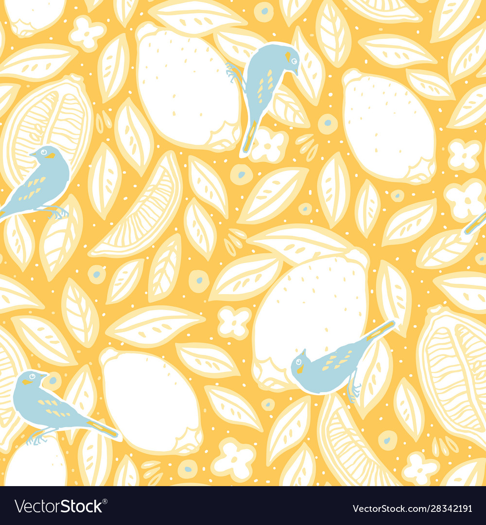 Fresh summer lemon bird pattern Royalty Free Vector Image