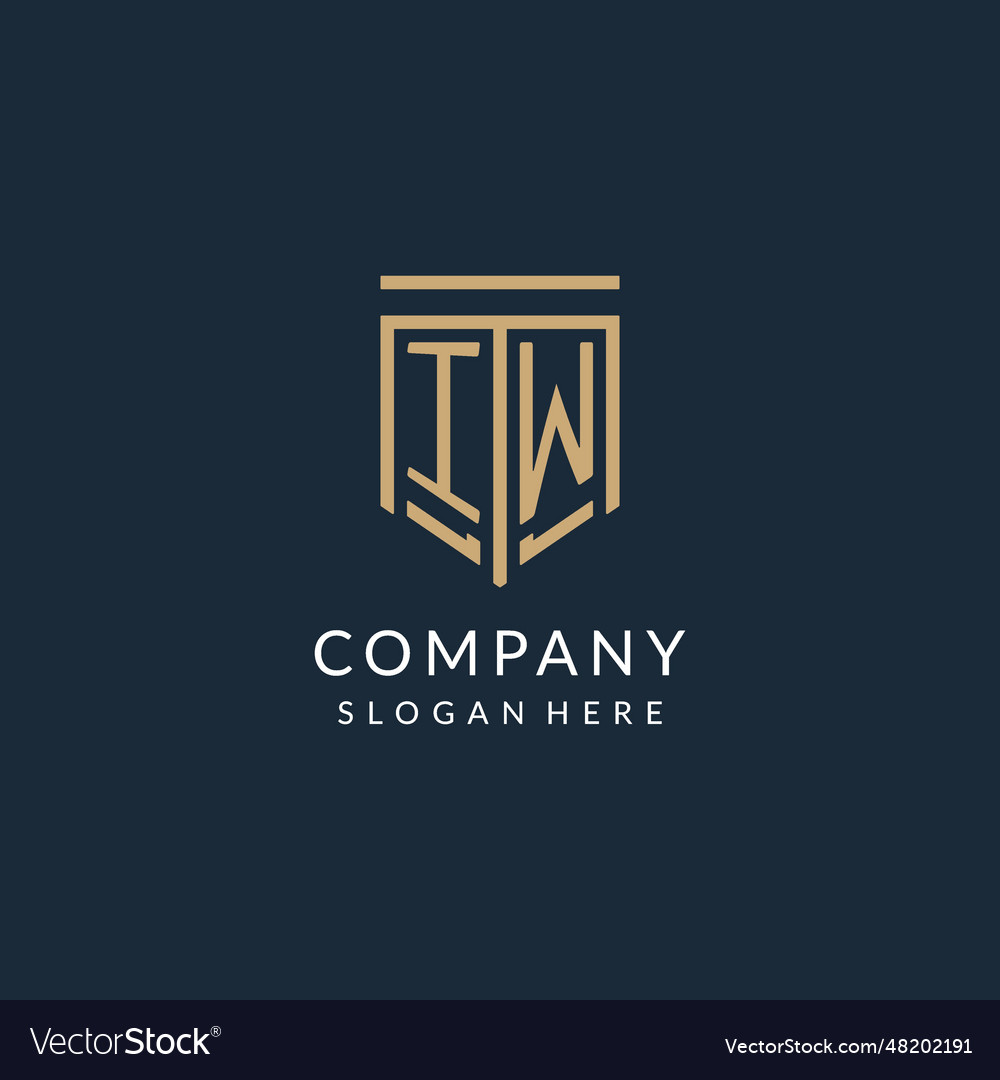 Initial iw shield logo monoline style modern Vector Image