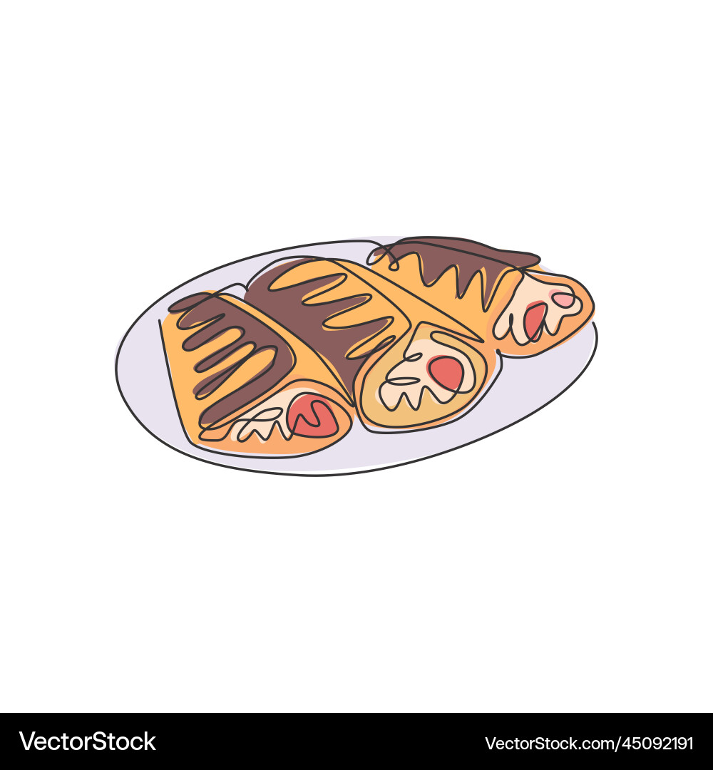 One single line drawing of fresh crispy crepes Vector Image