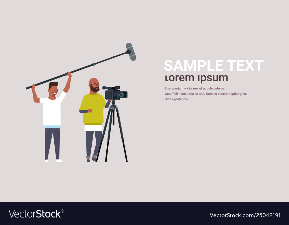 Operators using video camera on tripod holding Vector Image