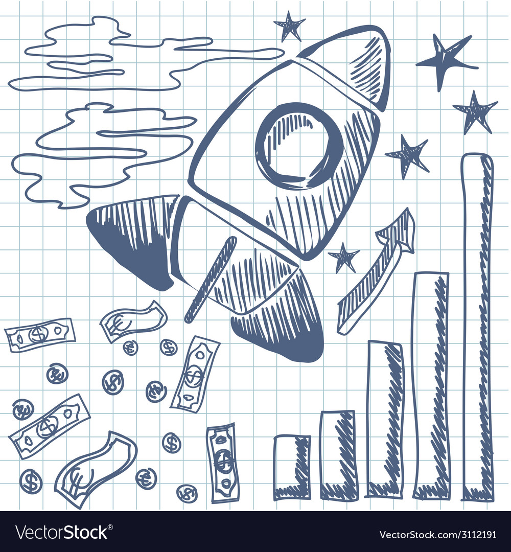 Rocket flies up the graph Royalty Free Vector Image