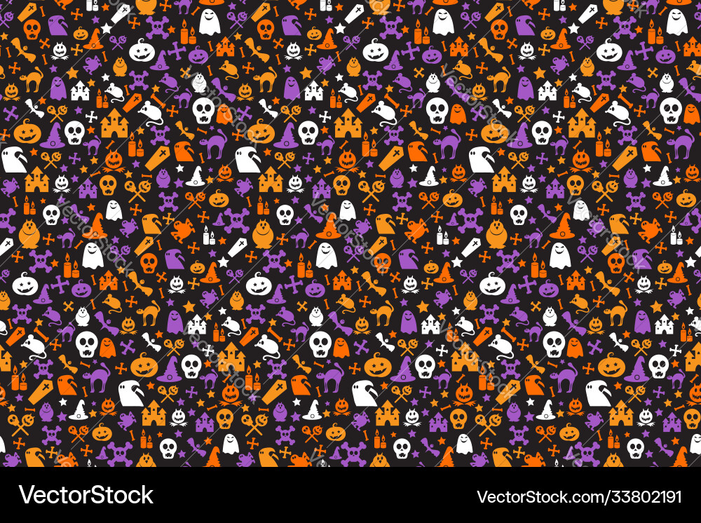 Seamless halloween pattern with skull bat ghosts Vector Image