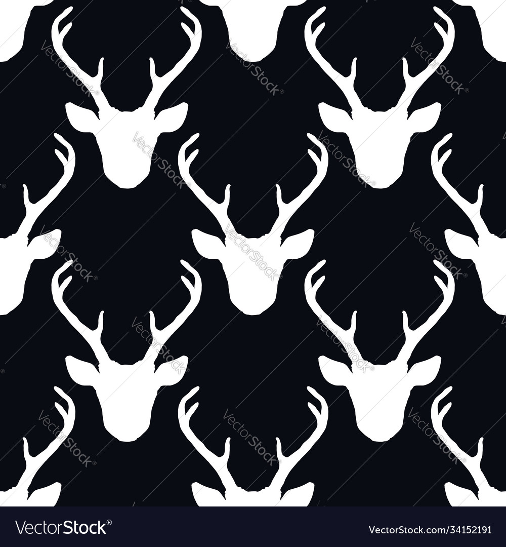 Seamless pattern with deer heads silhouettes Vector Image