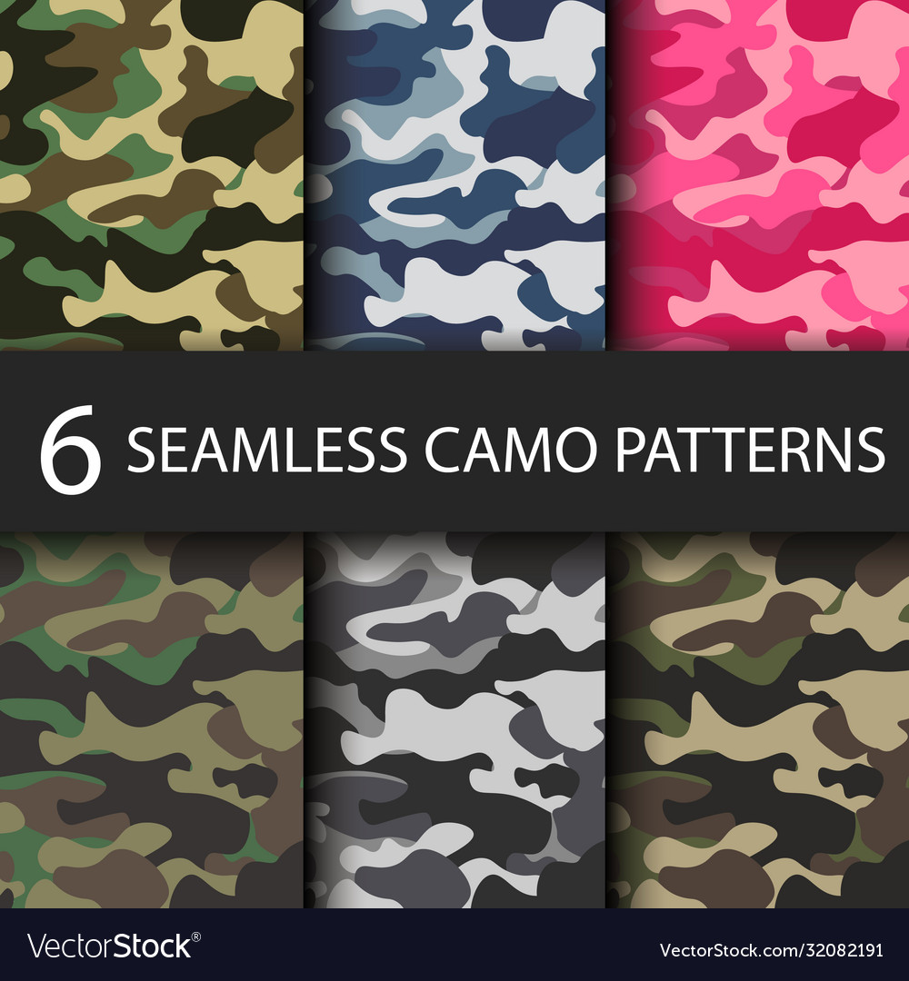 Set 6 pack camouflage seamless patterns Royalty Free Vector