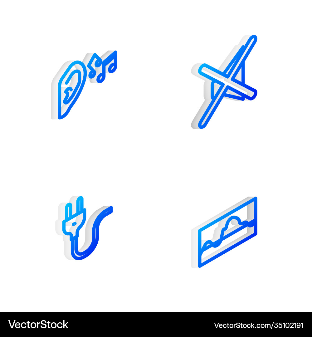 Set isometric line speaker mute ear listen sound Vector Image