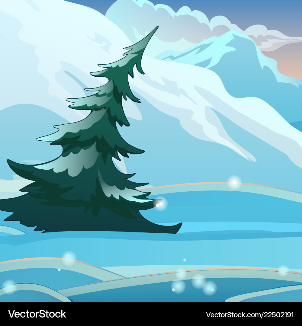 Single bent spruce on the background of snow Vector Image