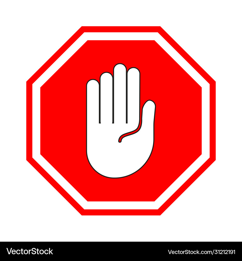 Stop sign red prohibitive sign with human hand in Vector Image
