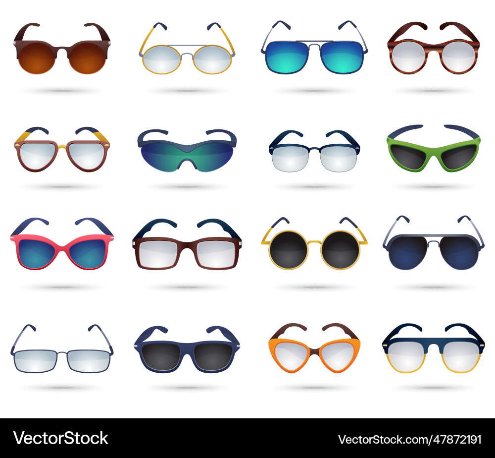 Sunglasses fashion reflection mirror icons set Vector Image