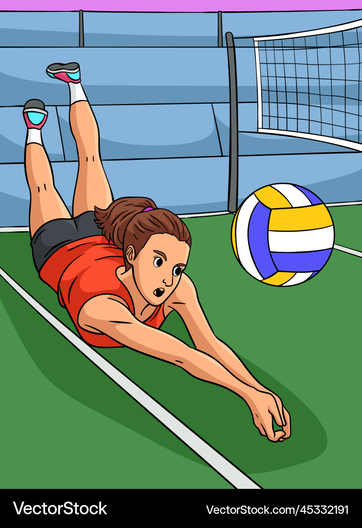 Volleyball sports colored cartoon Royalty Free Vector Image
