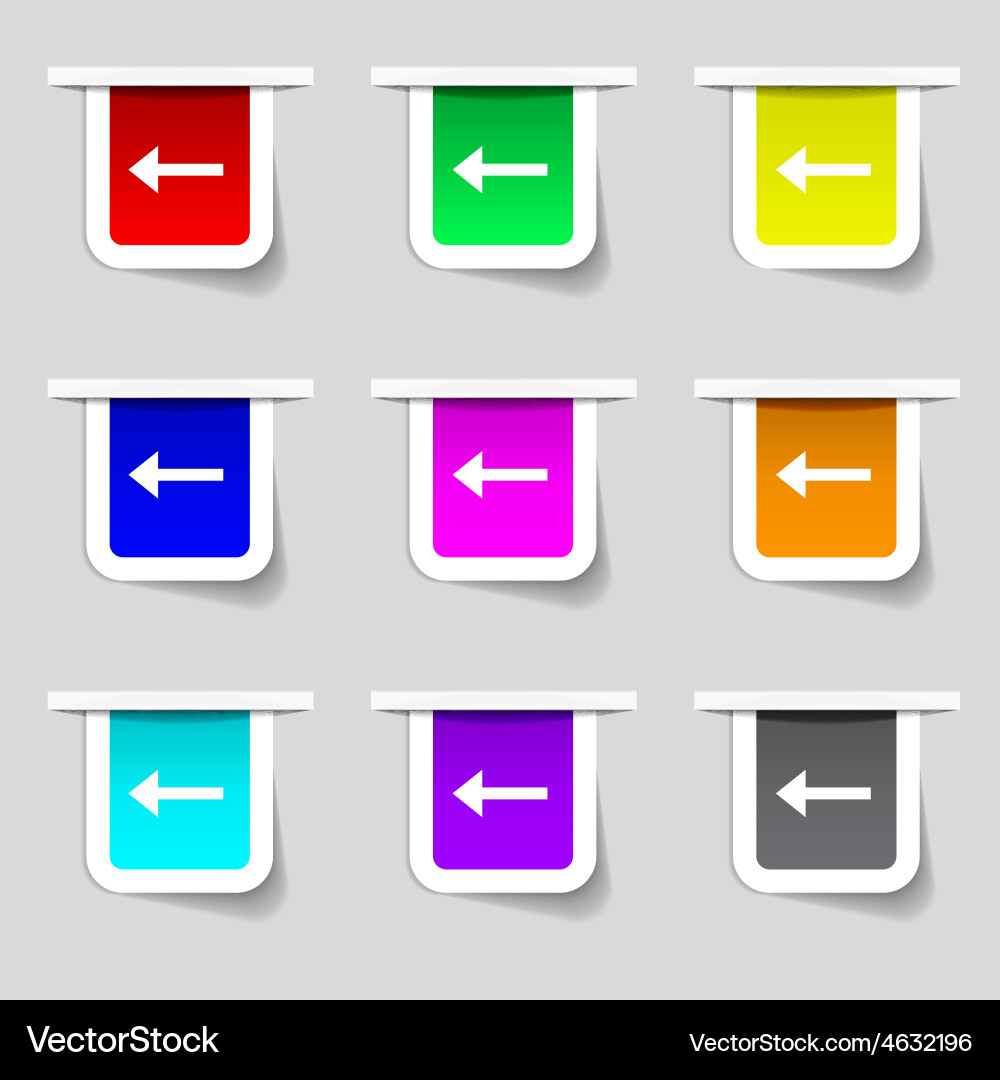 Arrow left way out icon sign set of multicolored Vector Image