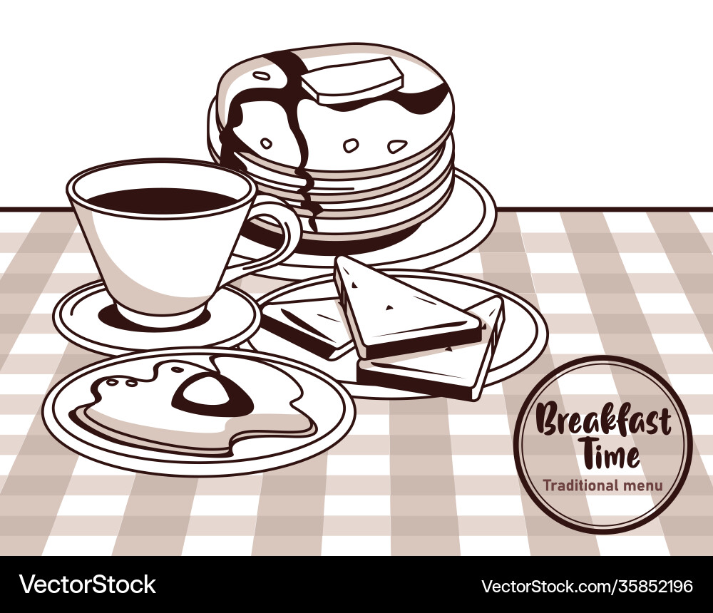 Breakfast time lettering in circular frame poster Vector Image