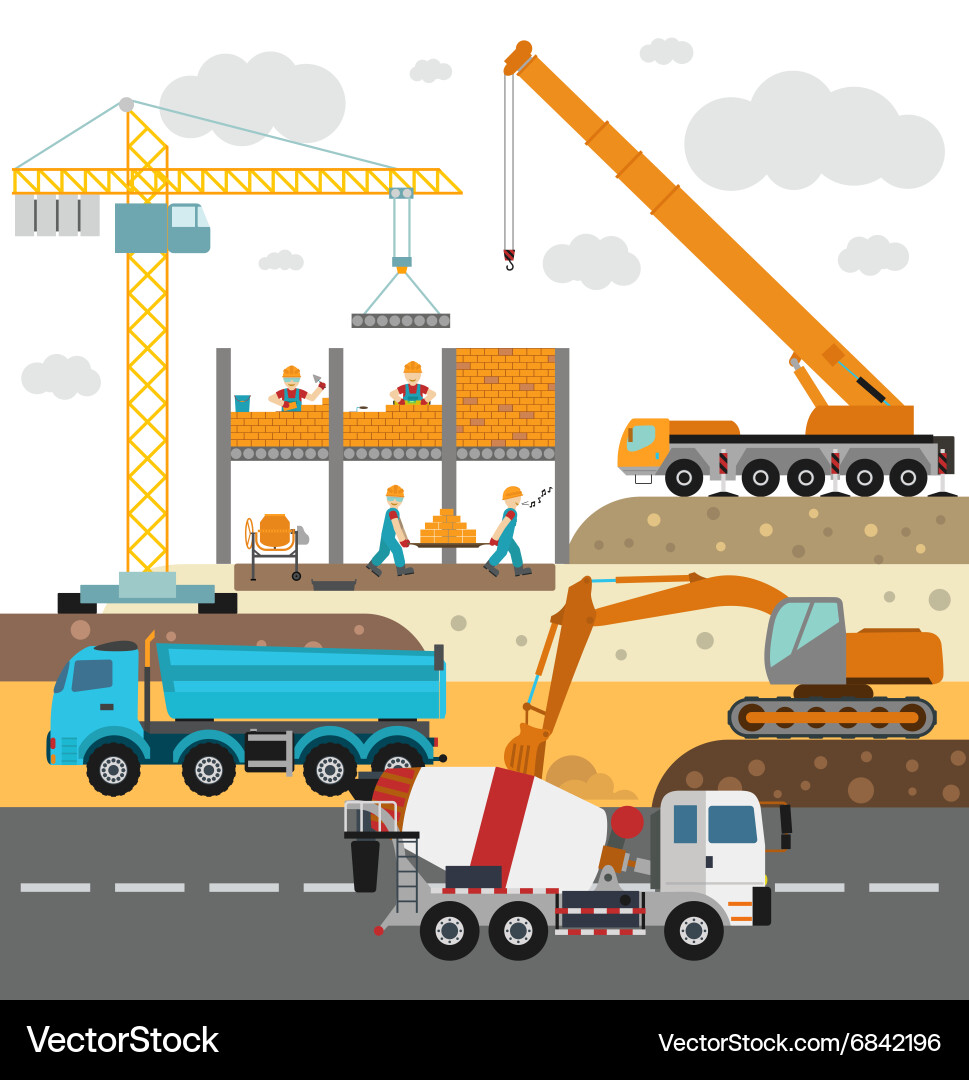 Building under construction workers Royalty Free Vector