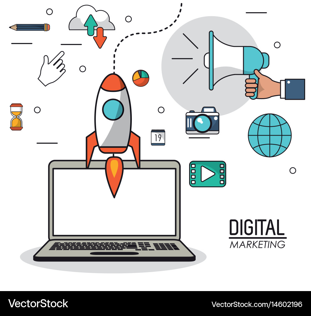 Digital marketing laptop innovation internet Vector Image