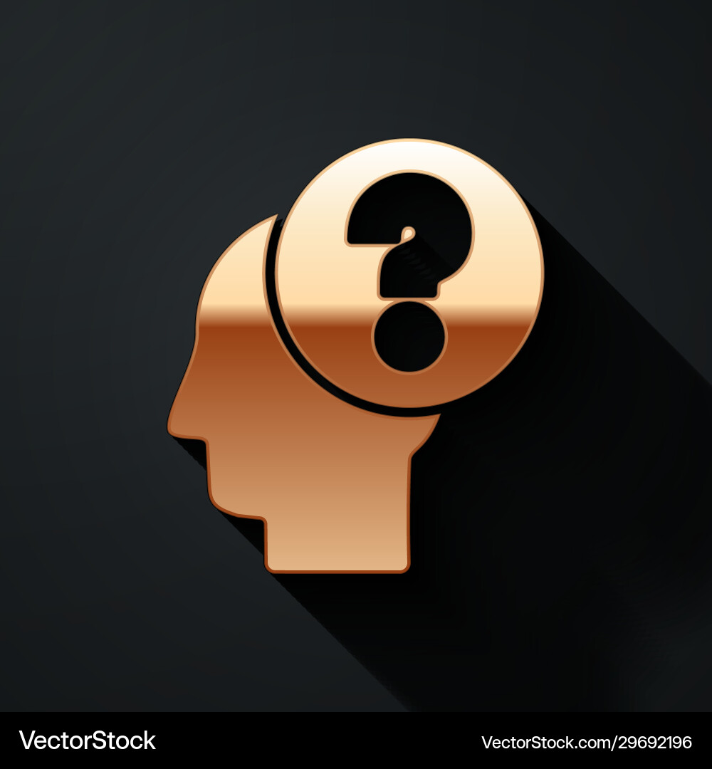 Gold human head with question mark icon isolated Vector Image