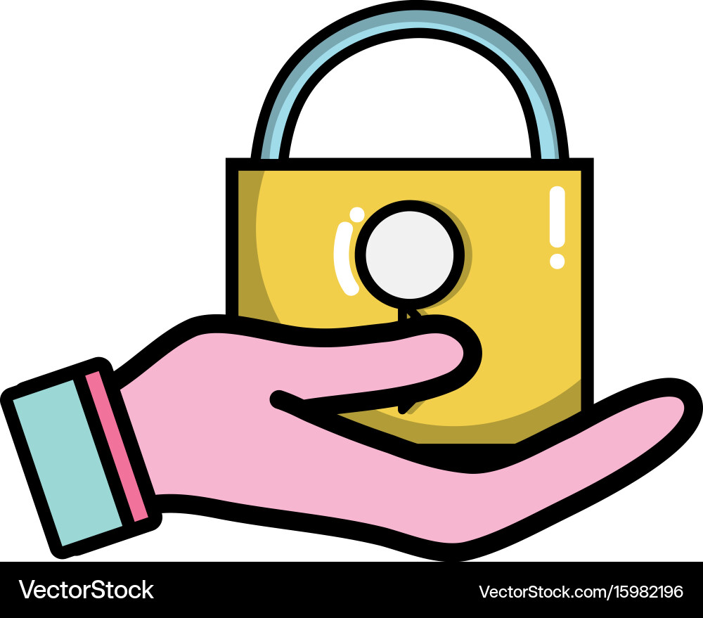 Hand with padlock security key to protection Vector Image