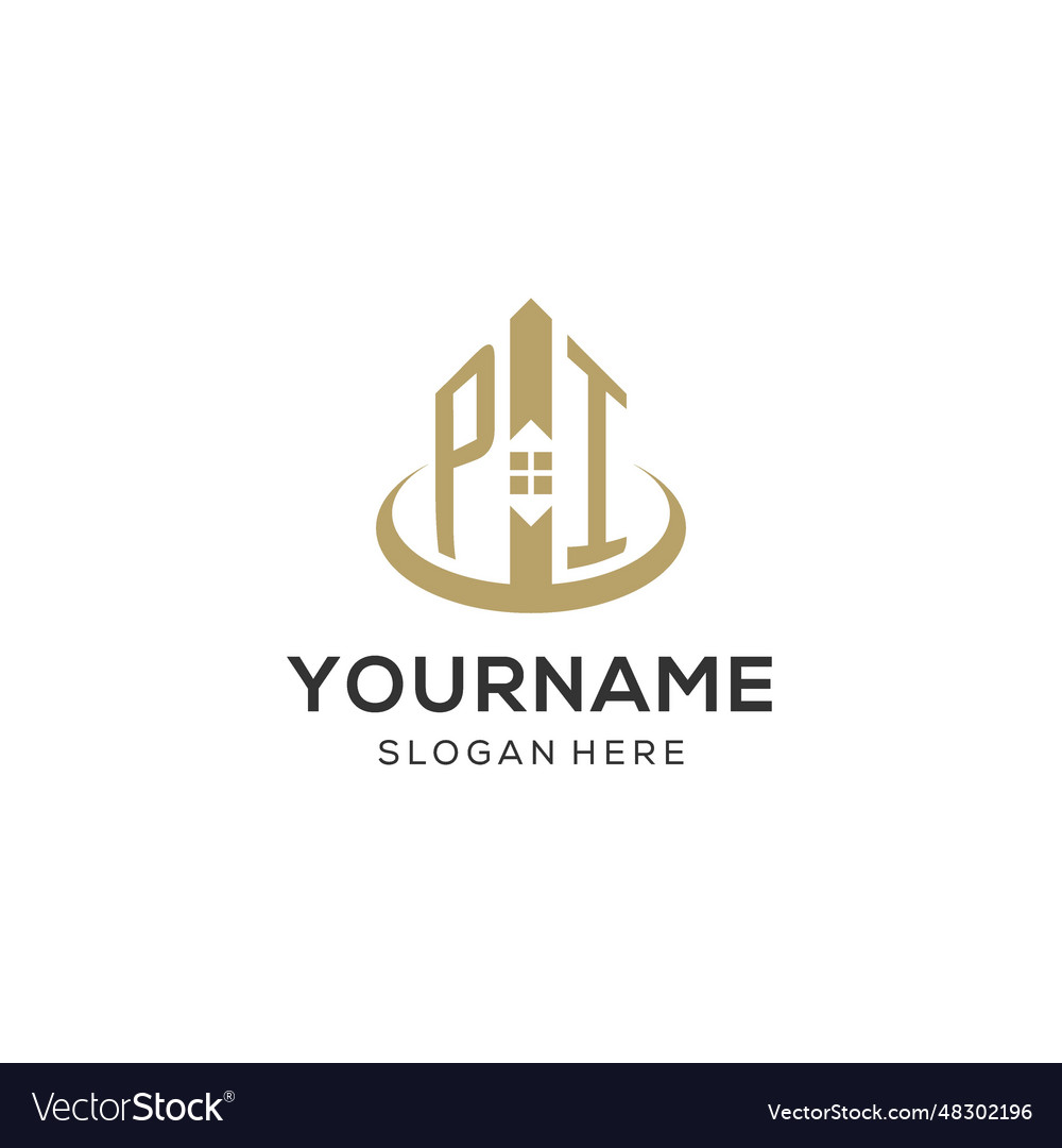 Initial pi logo with creative house icon modern Vector Image