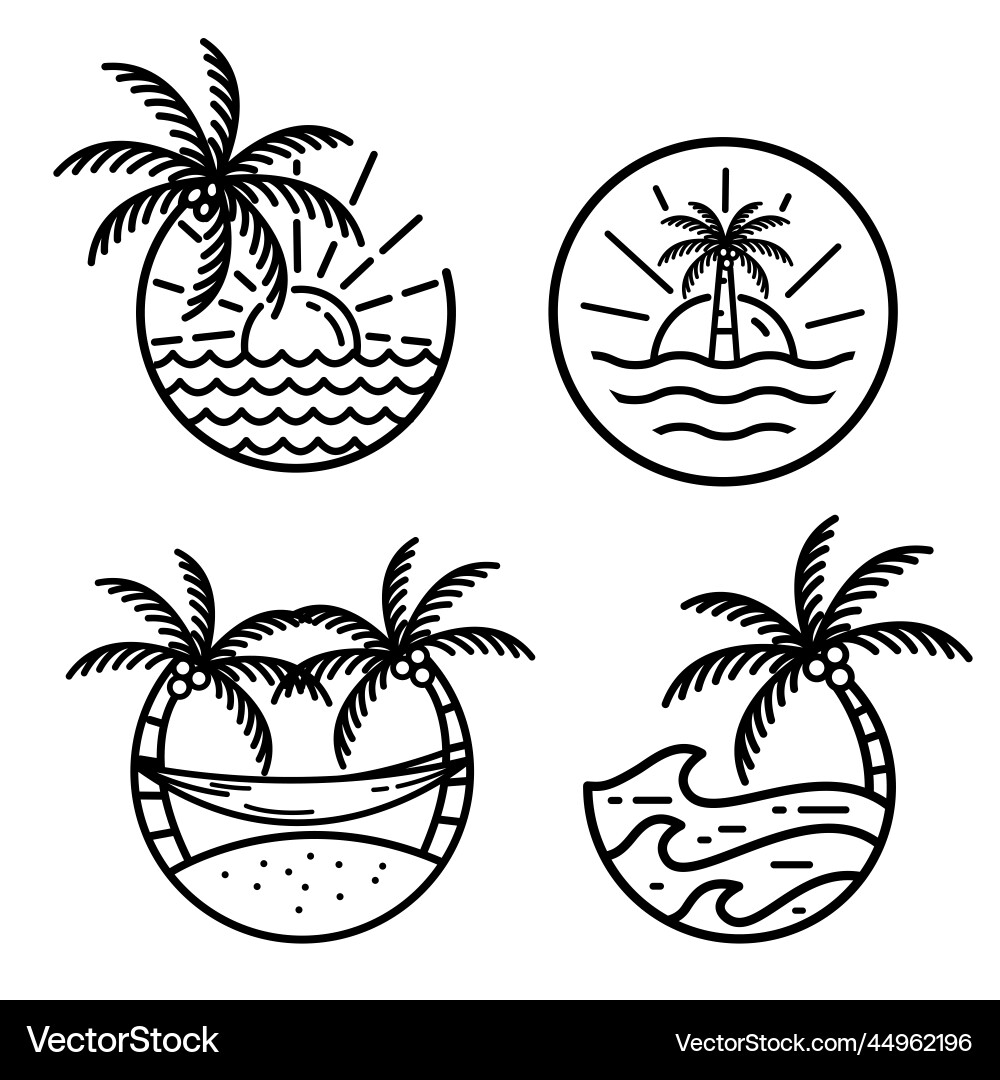 Set of ocean wave tropical island and palm tree Vector Image