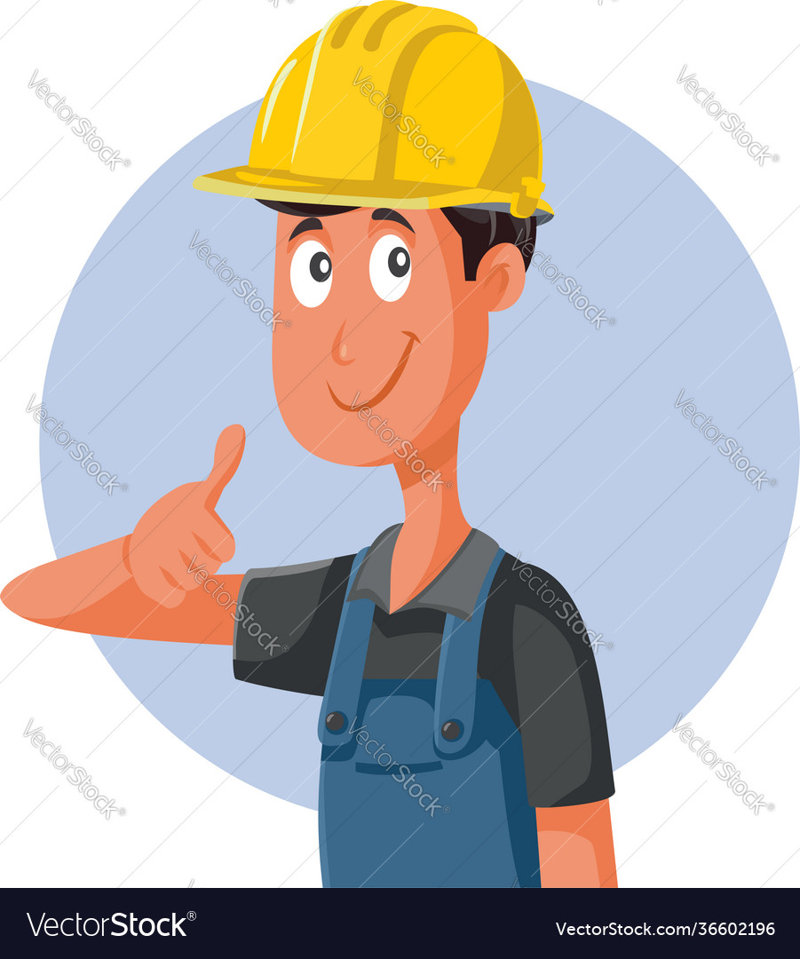 Worker Wearing Protective Hard Hat Holding Vector Image