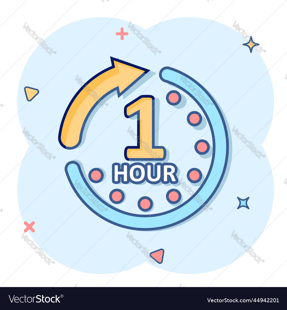 1 Hour Clock Icon In Comic Style Timer Countdown Vector Image