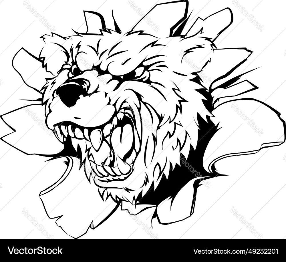 Bear mascot breaking through wall Royalty Free Vector Image