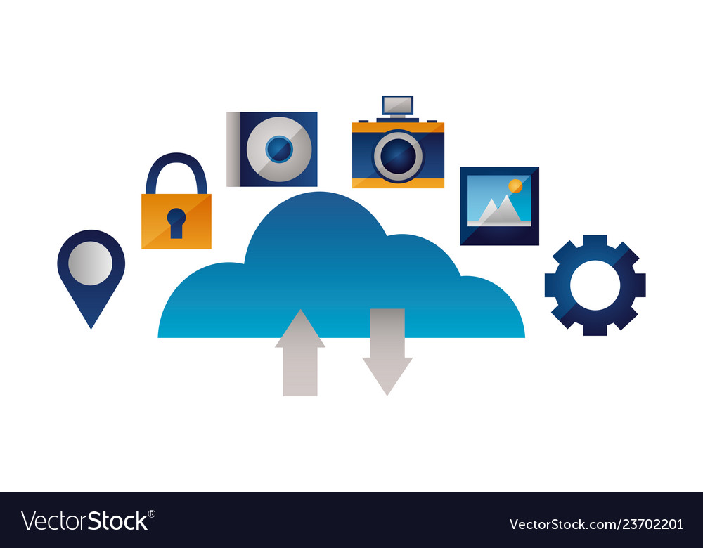 Cloud computing upload download data Royalty Free Vector
