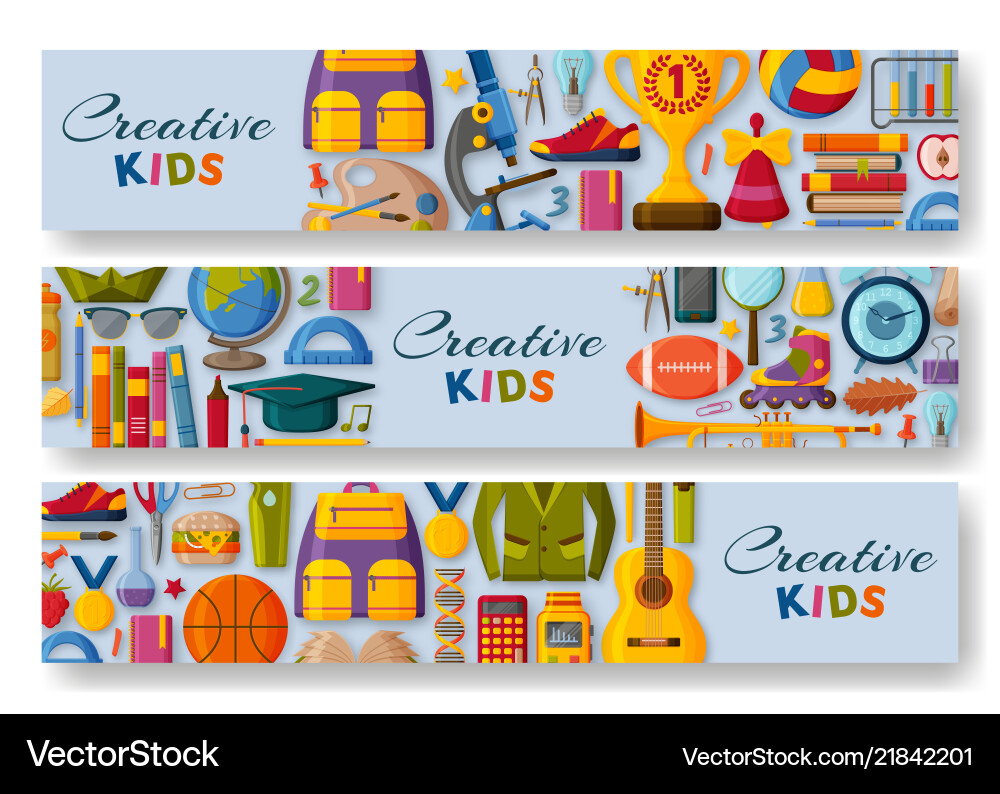 Creative kids background with 3d paper cut signs Vector Image