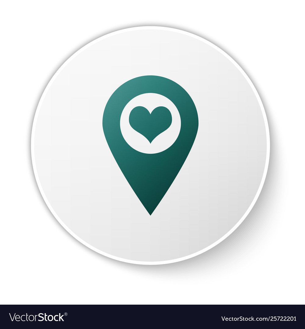 Green map pointer with heart icon isolated Vector Image