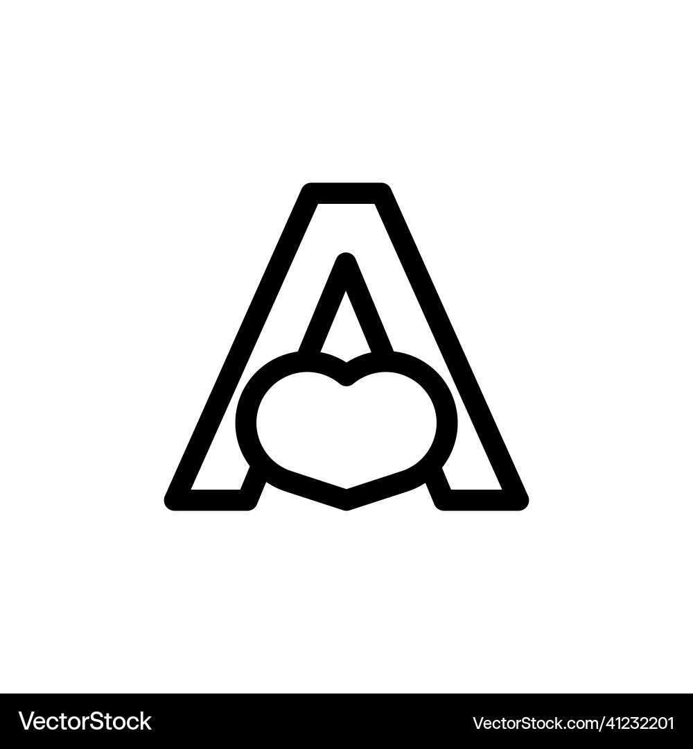 Initial letter a with heart love in line style Vector Image