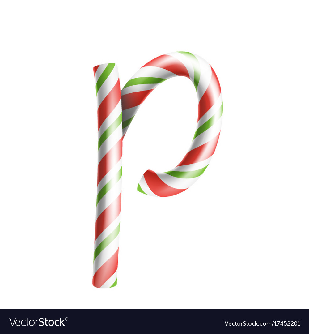 Letter P 3d Realistic Candy Cane Alphabet Vector Image