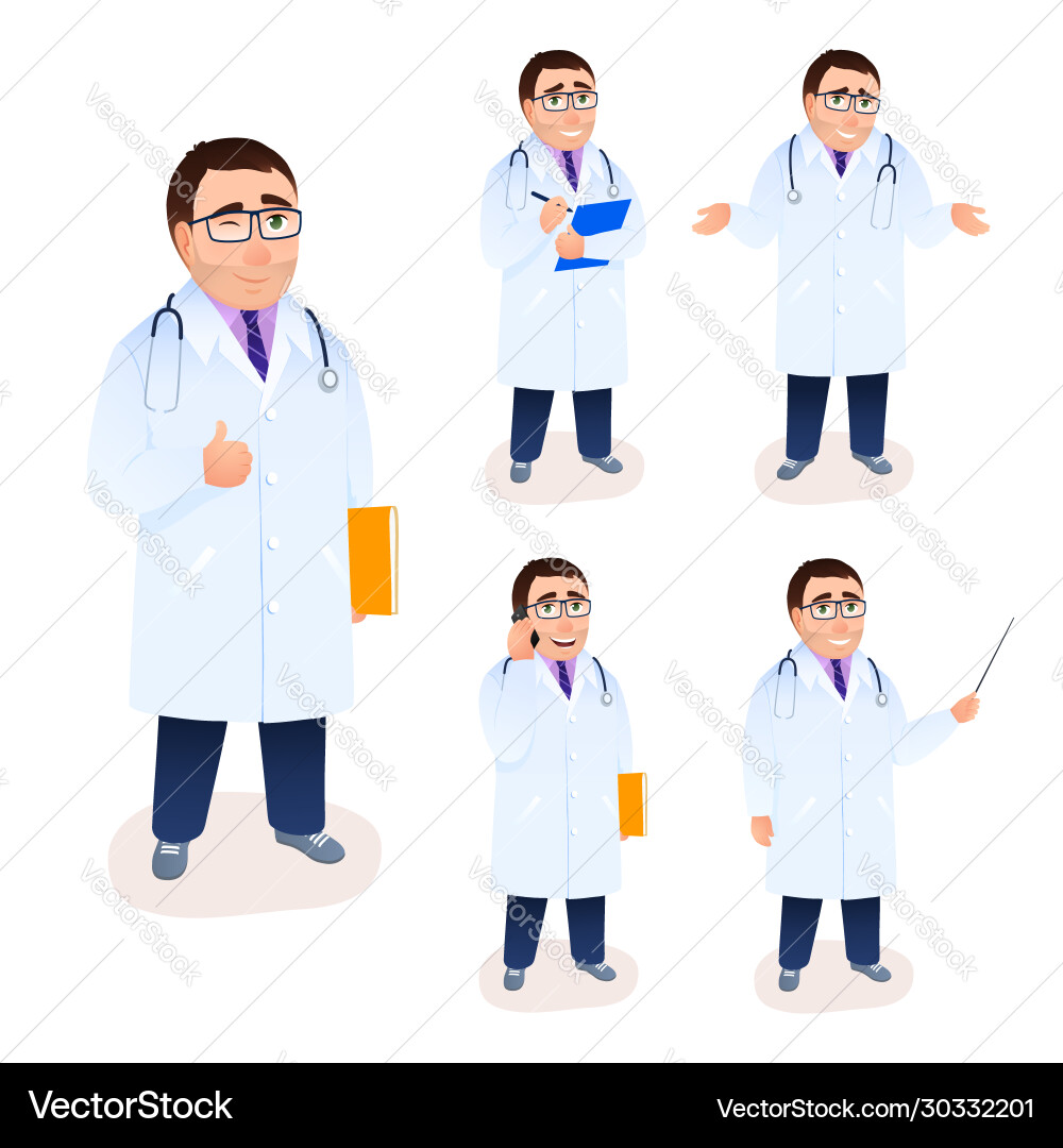 Male caucasian doctors set on white background Vector Image
