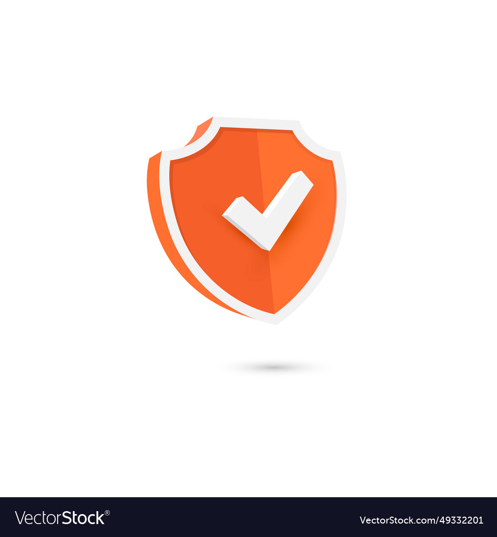 Orange shield icon design with checked 3 sign Vector Image