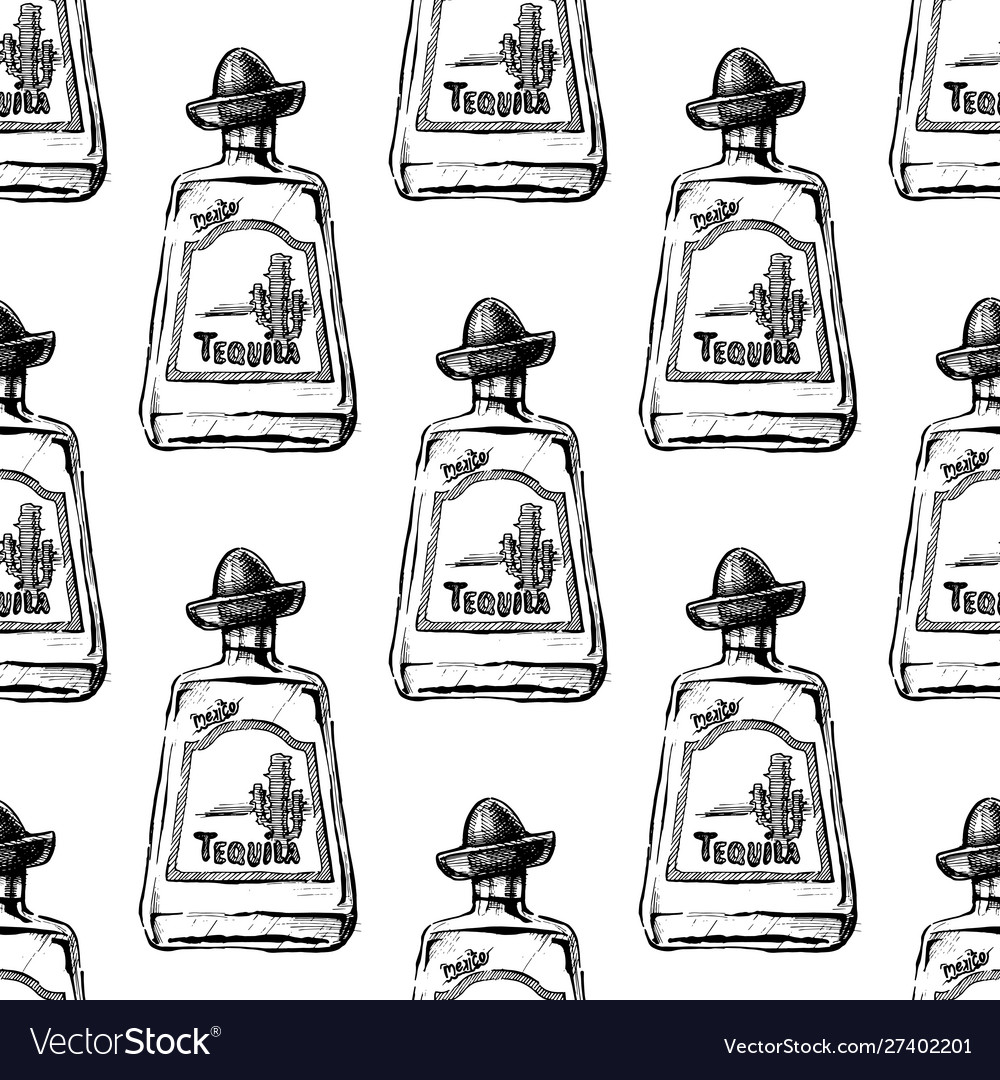 Pattern with bottle tequila Royalty Free Vector Image