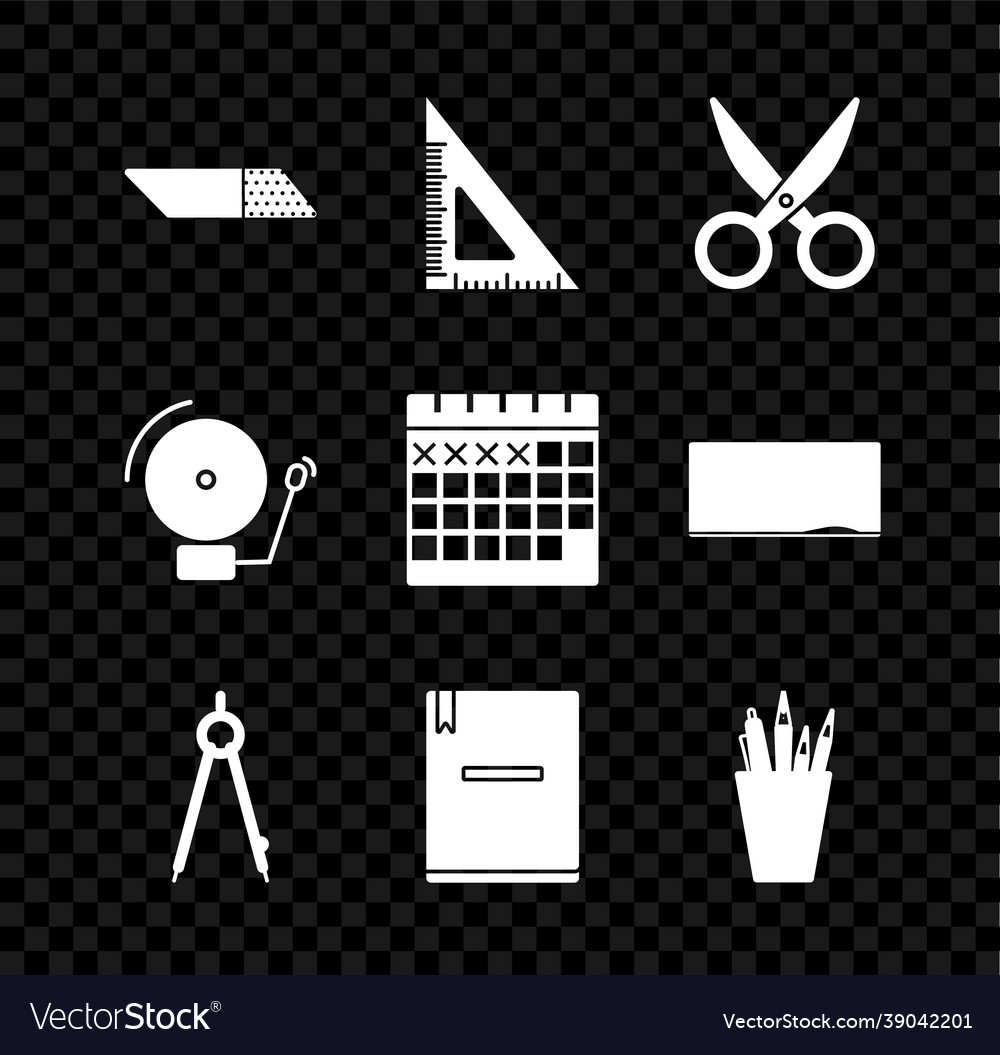 Set eraser or rubber triangular ruler scissors Vector Image
