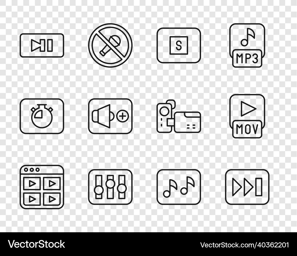 Set line music playlist fast forward stop media Vector Image
