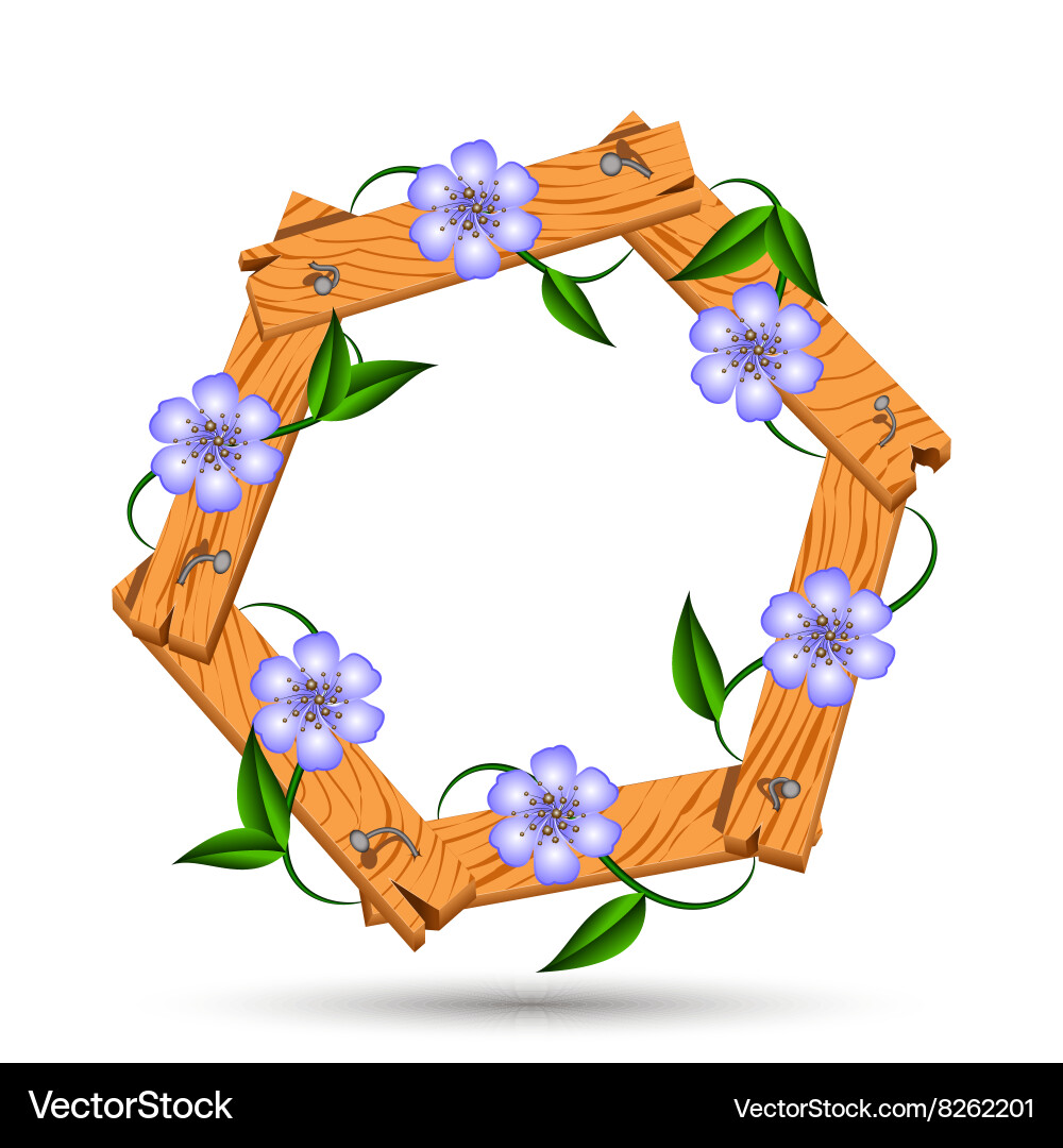 Wooden frame with light blue flowers Royalty Free Vector