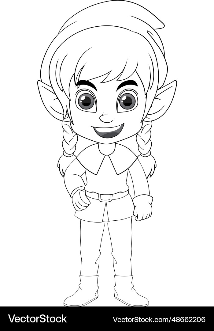 Cute elf cartoon isolated doodle outline Vector Image