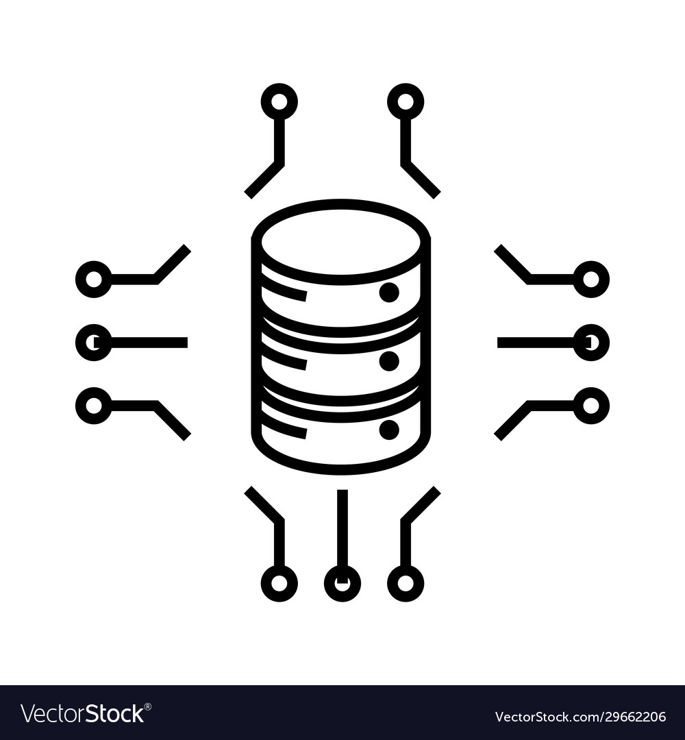 Data implementation line icon concept sign Vector Image
