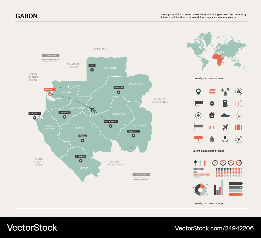 Map gabon high detailed country Royalty Free Vector Image