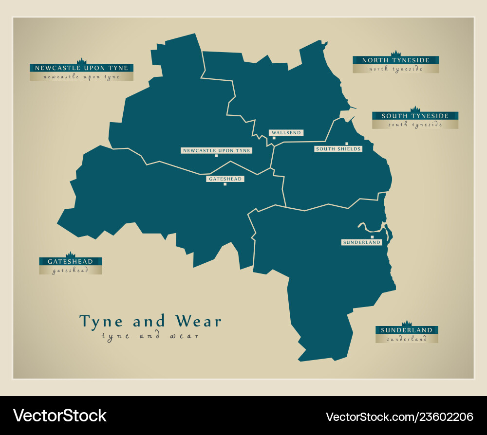 Modern map - tyne and wear metropolitan county Vector Image