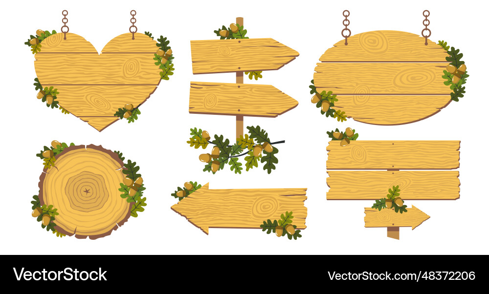 Oak wooden signage set Royalty Free Vector Image