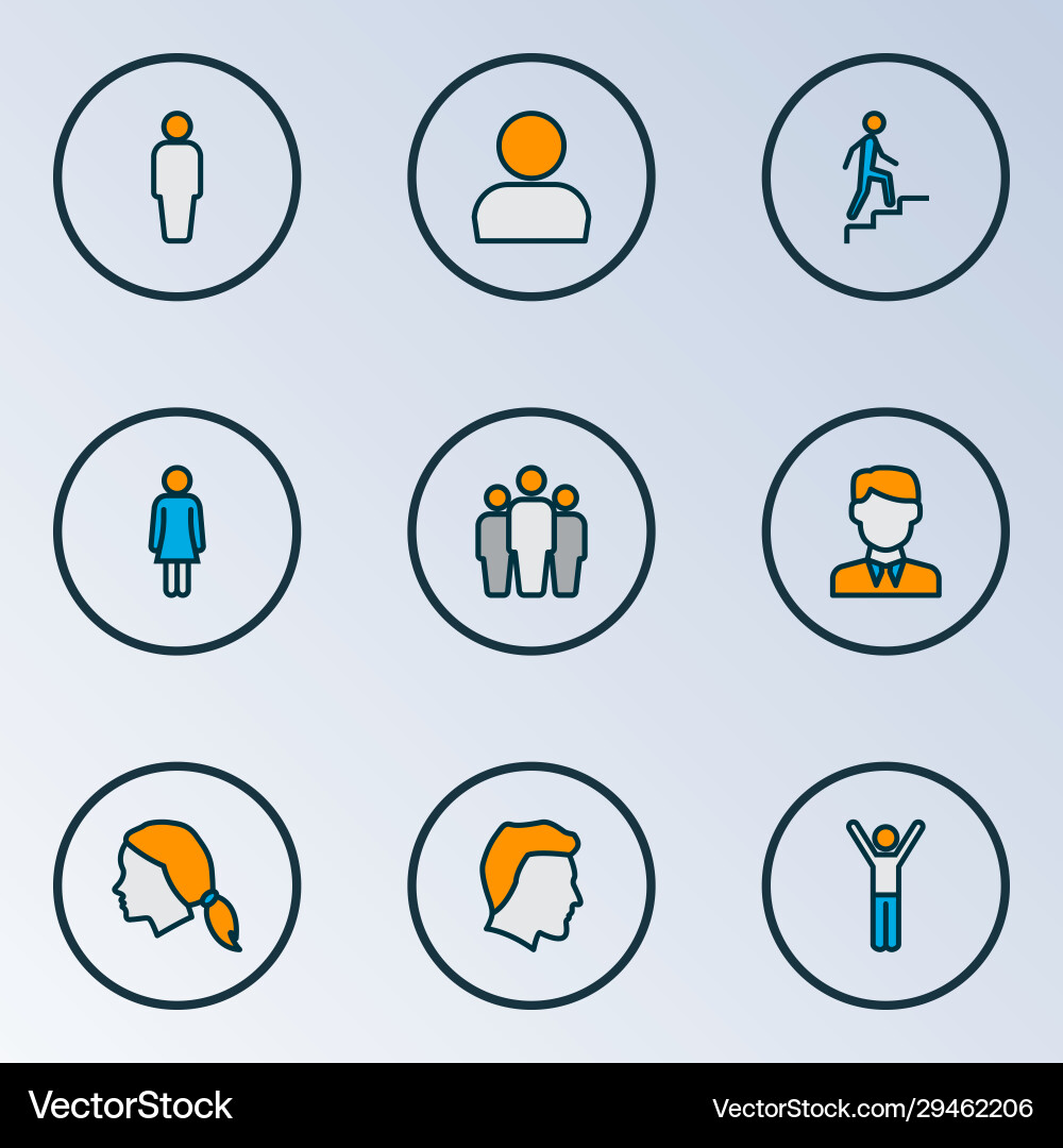 People icons colored line set with man head Vector Image