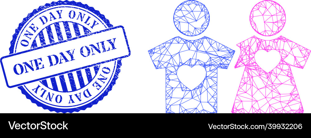 Scratched one day only badge and hatched lovers Vector Image