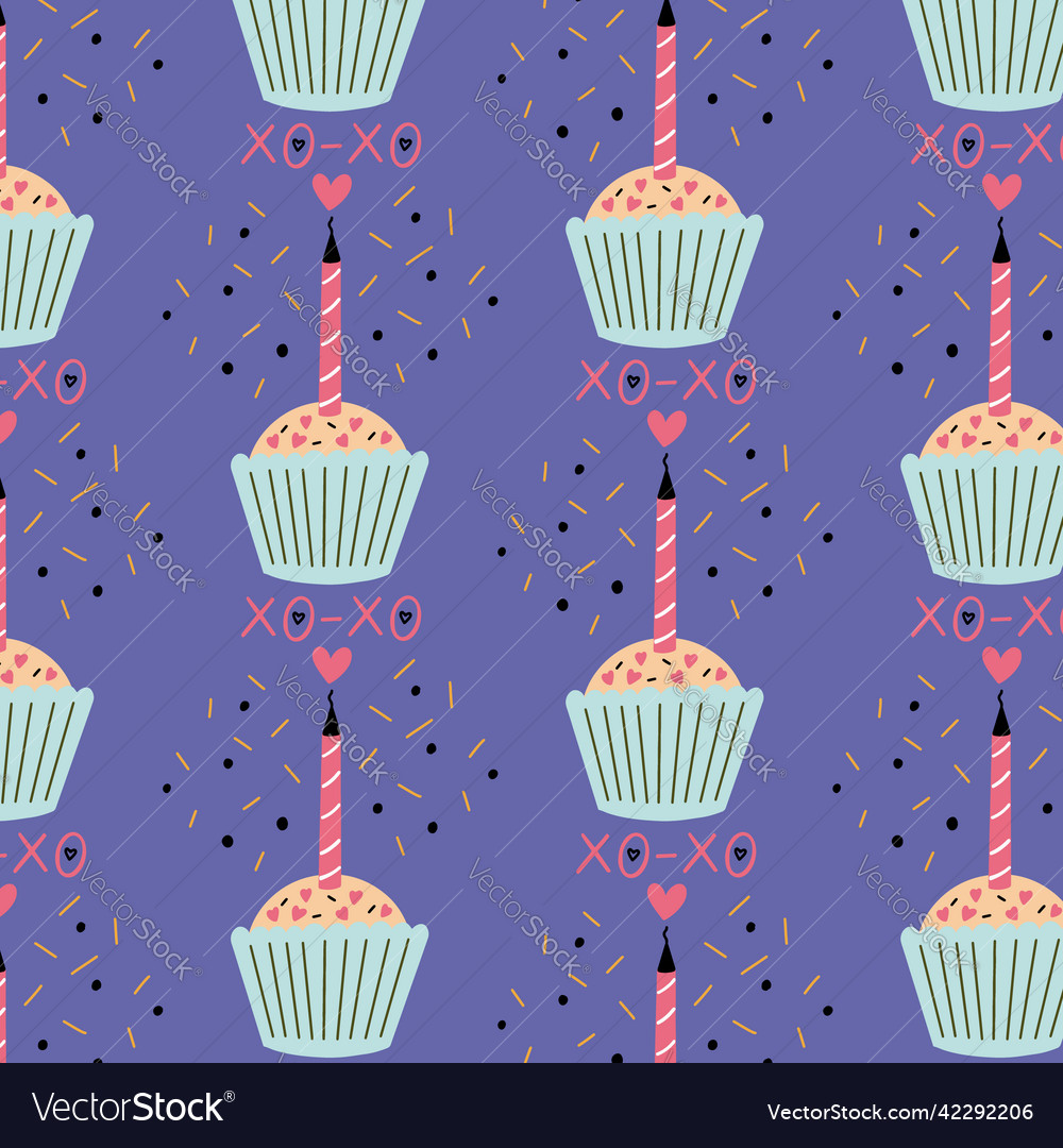 Seamless cupcake pattern with a heart-shaped Vector Image