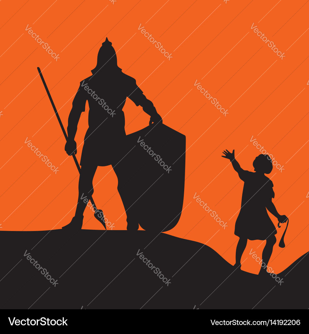 Silhouette of david and goliath Royalty Free Vector Image